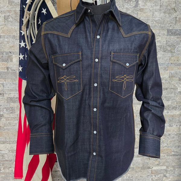 The Rambler II- Men's Triple Stitch Indigo Selvedge Denim Western Shir ...
